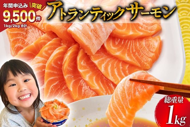 ノルウェー産 アトランティックサーモン 総重量 1kg (正味重量850g) [カネダイ 宮城県 気仙沼市 20565509] 魚 魚介類 サーモン 刺身 アトランティック アトラン 小分け ...